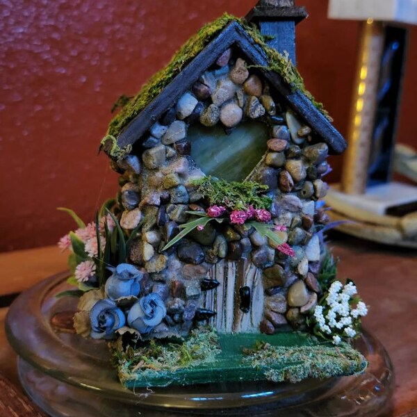 Mini STONE FAIRY HOUSES 3 Styles Available With Stained Glass Windows ...