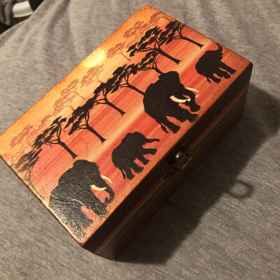 Wooden Elephant Box, Elephant Indian Decor, Sunset African Box ...