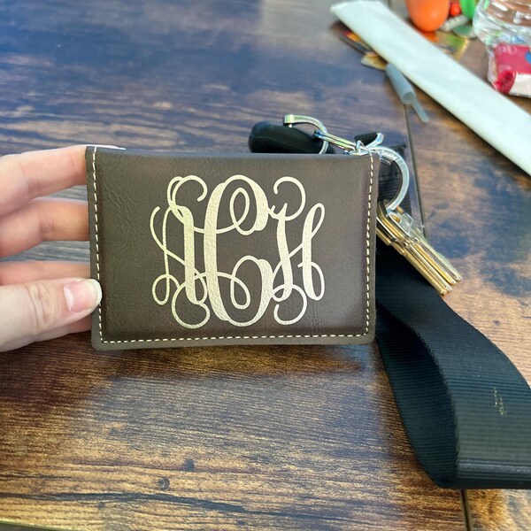 Laser Engraved Wallet ID Key Chain Key Fob - Monogrammed - Faux Leather ...