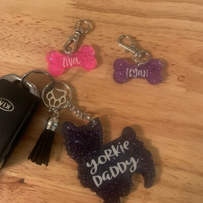 Customizable Yorkshire Terrier Glitter Keychain, Personalized Yorkie ...