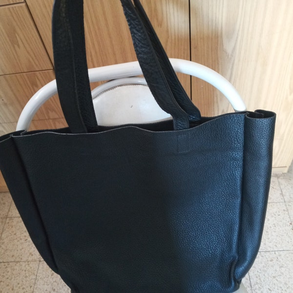 BLACK OVERSIZE SHOPPER Bag, Black Leather Shopper, Large Tote Bag ...