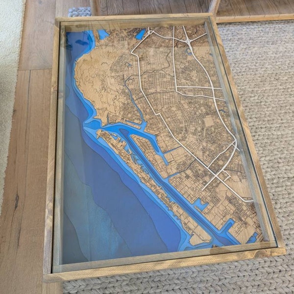 World Map Coffee Table With Ocean Bathymetric Layers 24x36 100% Made in ...