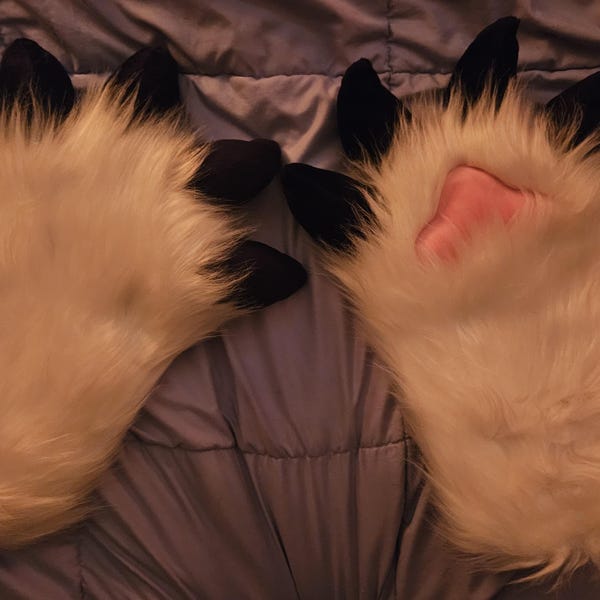White and Purple Wolf Paw Gloves, Fluffy Kitten Fursuit Paws, Fox Paw ...