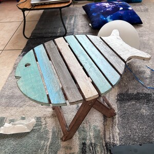 Wooden Folding Fish Shaped Table With Distressed Finish - Etsy