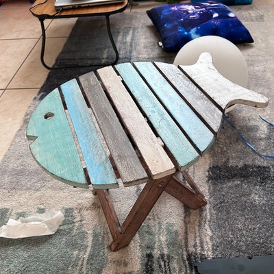 Wooden Folding Fish Shaped Table With Distressed Finish - Etsy