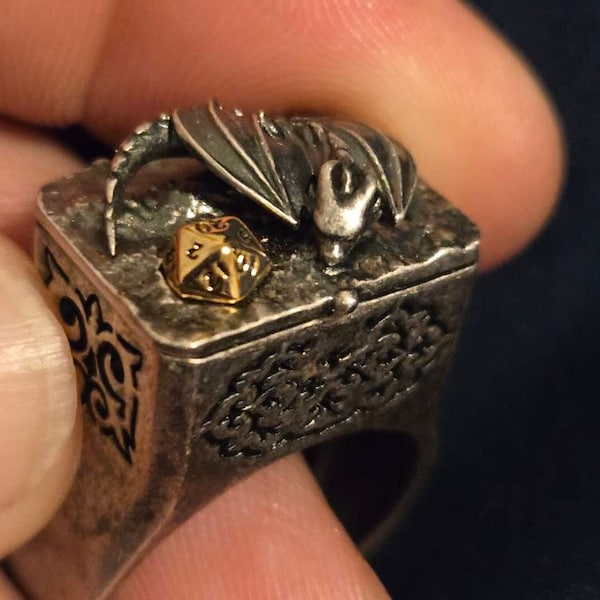 Dragon Ring Box and Mini Dice Set for DND Custom Engraved Text Ring D20 ...