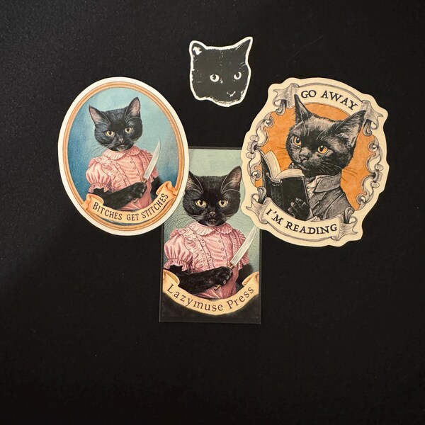 Reading Cat Sticker, Kindle Sticker, Book Cat Sticker, Black Cat ...
