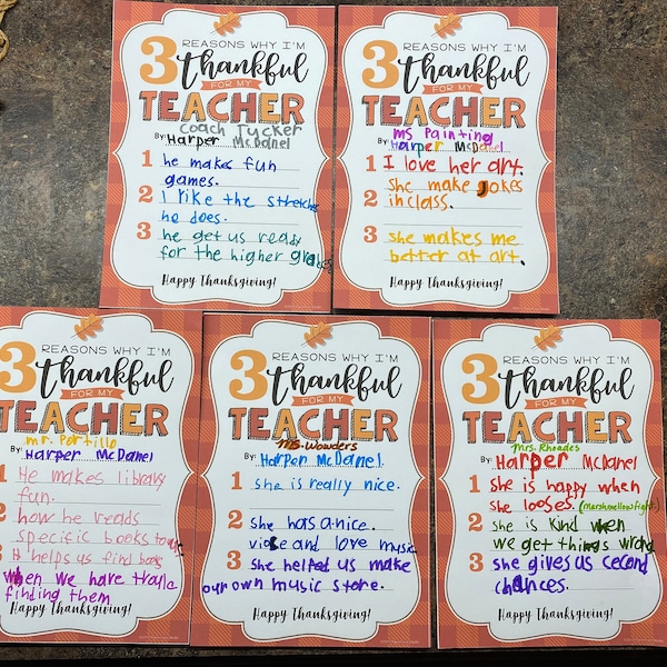 PRINTABLE Teacher Thanksgiving Card - School Teacher Fill-in-the-blank ...
