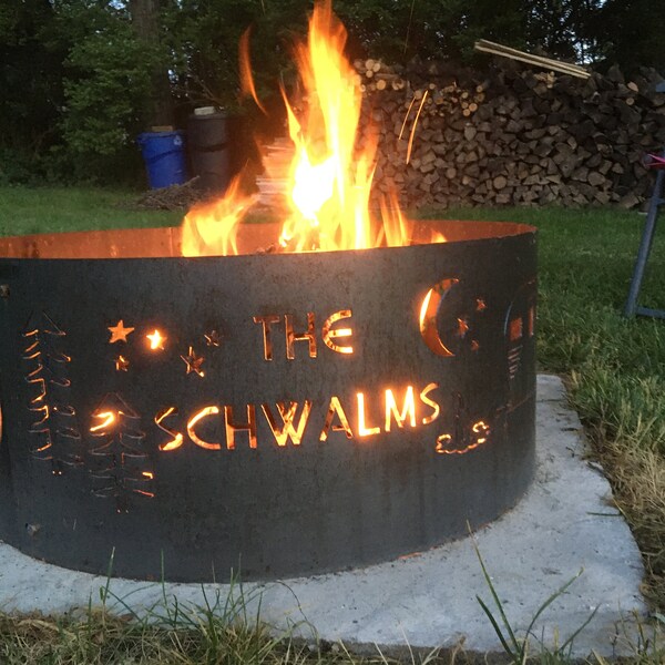 Personalized Retro Camper Fire Pit Ring, 12" Tall, Heavy Duty, Camping ...
