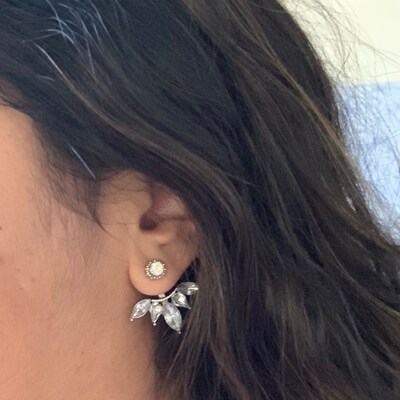 Gold/silver Crystal Ear Jacket Bridal Ear Jacket, Daisy Stud Ear Jacket, Angel Ear Jacket, Front ...