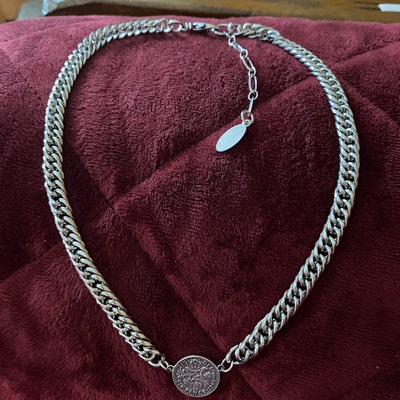 Chunky Silver Curb Choker Necklace, Chunky Silver Pendant Choker ...