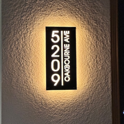 Custom Illuminated LED House Sign Modern , LED House Number, Vertical ...