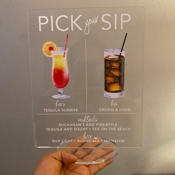 Pick Your Sip! Signature Drinks, Bar Menu Sign and Cocktail Bar Sign ...