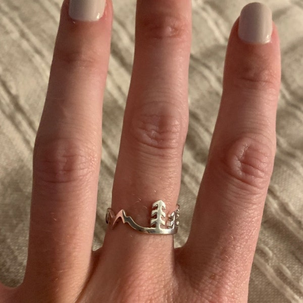 Silver Mountain Pine Tree Wave Ring - Travel Ring Traveler, Nature Ring ...