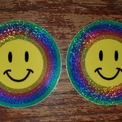 Happy Face Sparkle Sticker...sticker... 90s...rave...acid...vinyl ...