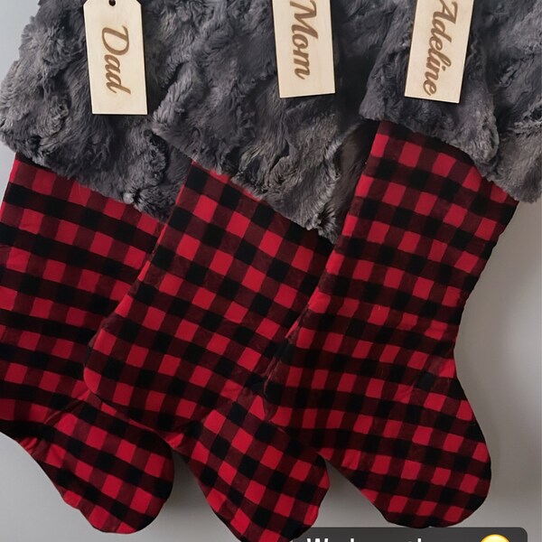 Buffalo Check Stocking, Plaid Christmas Stocking, Personalized Fur ...