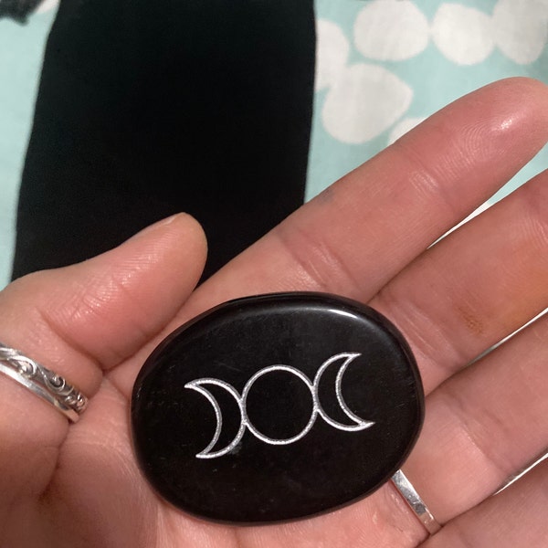 Magical! Triple Moon Goddess Palm Stone, Black Obsidian, Goddess ...