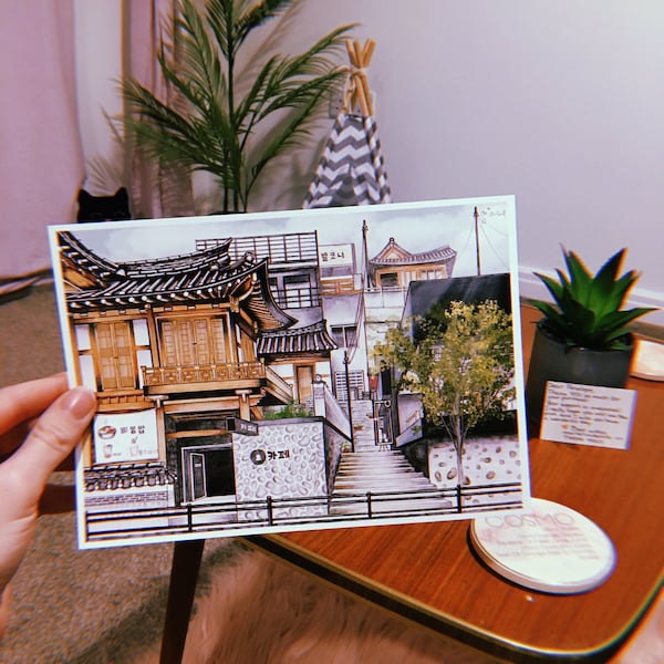 Korean Street Scenery / Seoul Korea Architecture Drawing/korean Wall ...