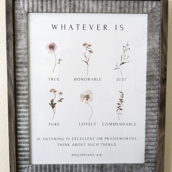 Whatever is True, Philippians 4:8 Poster, Botanical Christian Wall Art ...