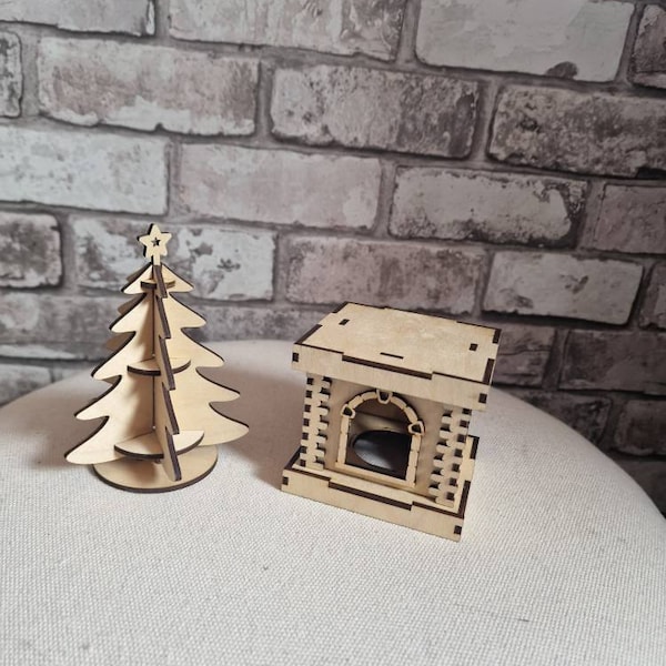 Fireplace and Fir-tree - Laser Cut File. for LED Candles. Christmas ...