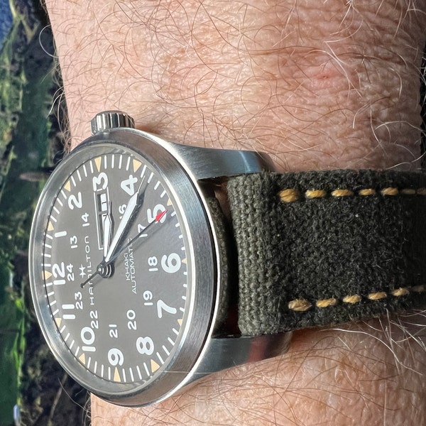 Basque Olive Canvas Watch Strap From 15oz Canvas, 20mm, 22mm, 24mm ...