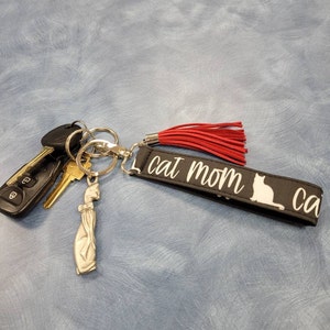 Cat Key Fob Wristlet Cat Keychain Bracelet Cat Mom Keychain Wristlet ...