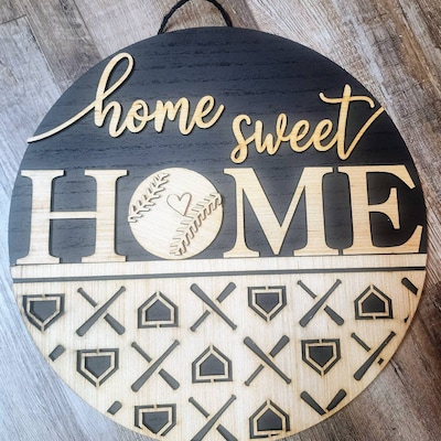Baseball Door Hanger, Home Sweet Home Welcome SVG, Baseball Mom Sign ...