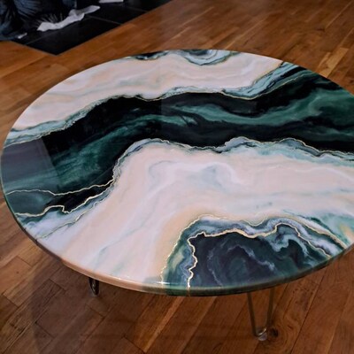 Emerald Green Coffee Table, Resin Coffee Table, Green Gold Coffee Table ...