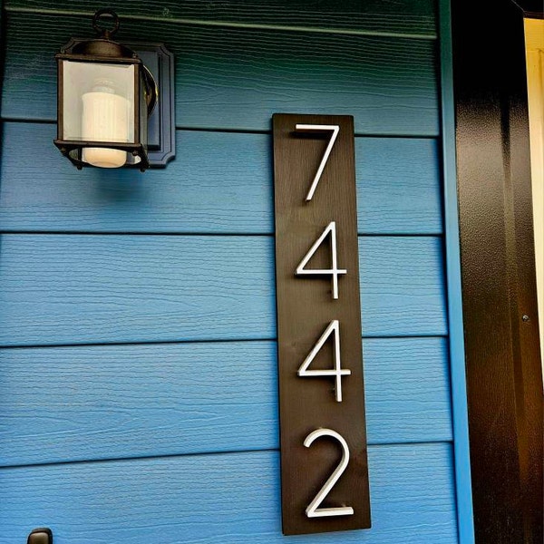 Black House Numbers on Wood, Modern House Number Sign, Metal House ...