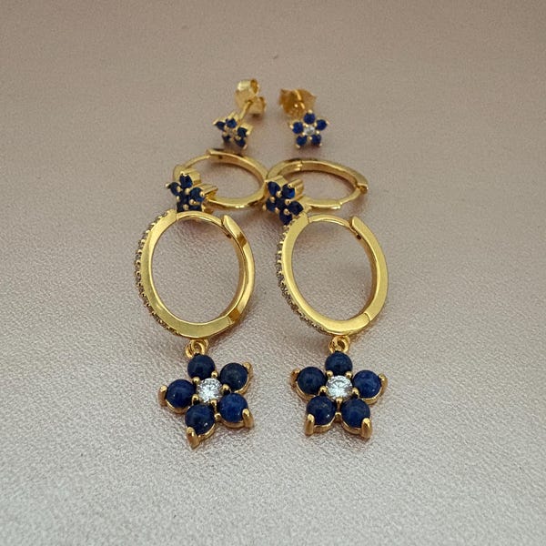 Blue Flower Earring Set by Caitlyn Minimalist • Set of 3 Blue Stone ...