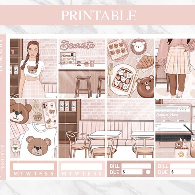 Bear Cafe Coffee Shop Brunch Fashion Girl Clip Art Cute Coffee Tea ...