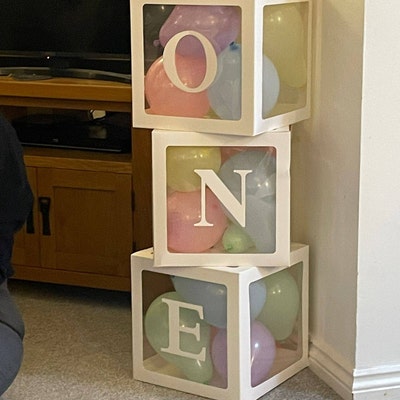 1st Birthday Decorations ONE Blocks O N E Box Balloon, Pink Eucalyptus ...