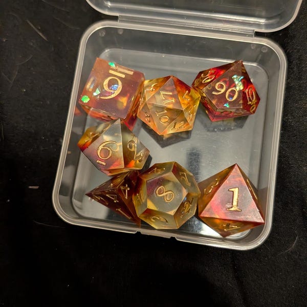 Full Set of 7 Dark Blue and Red Dice Cosmic Galaxy Magical Swirled Dice ...