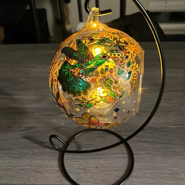 Hummingbird Glass Candle Holder, Stain Glass Hand Painted Hummingbird ...