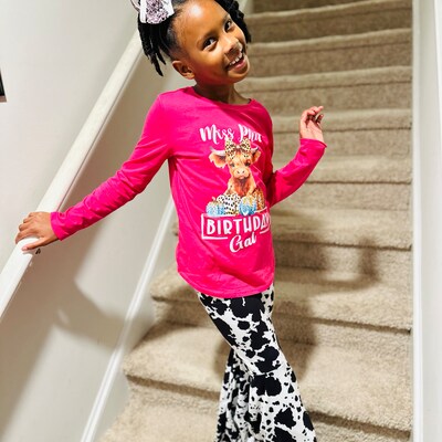 Girls Cow Pants, Cow Print Bell Bottoms, Cow Birthday Pants, Farm Theme ...