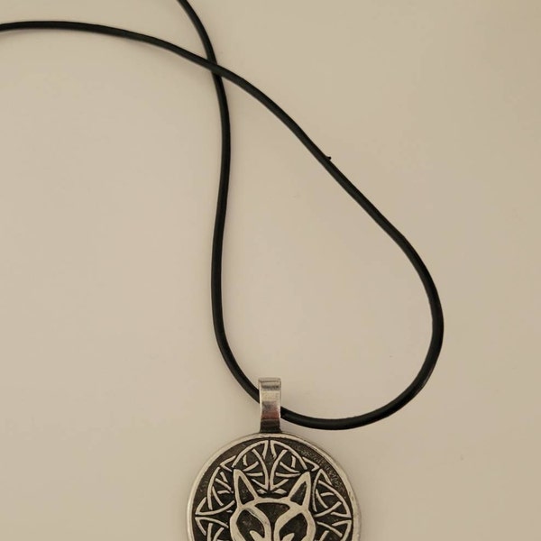 Wolf Spirit Celtic Knot Pewter Pendant With Handmade Leather Necklace ...