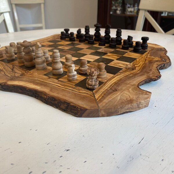 Rustic Chess Set With Rough Edges , Wood Chess Board, Birthday Gift ...