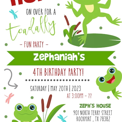 Frog Birthday Invitation, Frog Invite Digital Party, Any Age Toad Hop ...