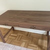 Walnut Office Desk With Two Solid Walnut Drawers, Shelf and Brass, Mid ...