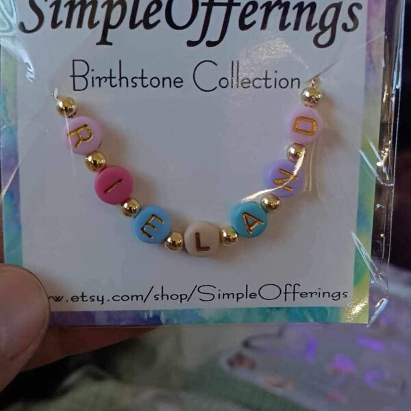 Bright Colorful Beads Name Necklace, Dainty Gold Name Beads, Beaded ...