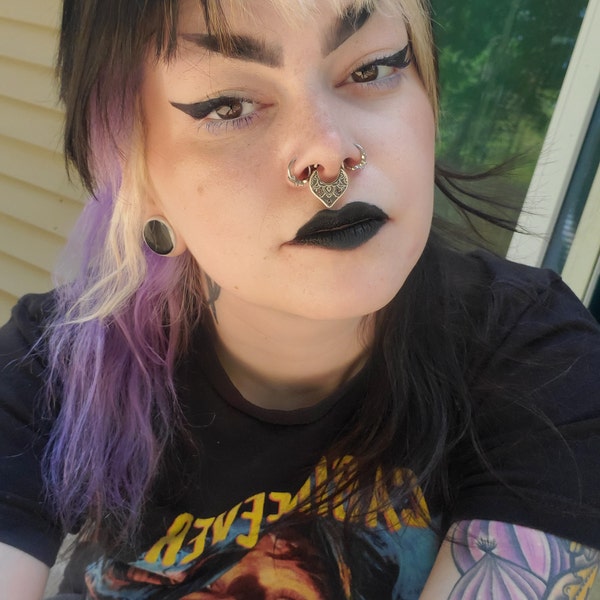 Ornate Septum Ring, Tribal Septum Hoop, Sterling Silver Septum Piercing ...