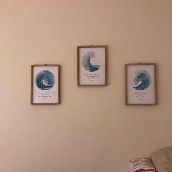 Watercolor Ocean Wave Prints Set of 3 Bible Quote Printable Scripture ...