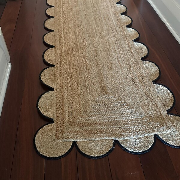 Scallop Jute Rug, Natural Jute Wavy Edge Rug, Scalloped Shape Rug ...
