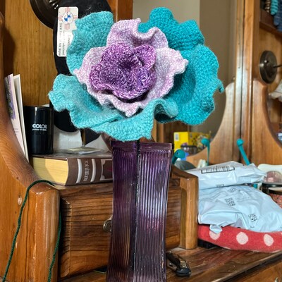 Finished Blue Crochet Rose Bouquetcrochet Flowers for - Etsy