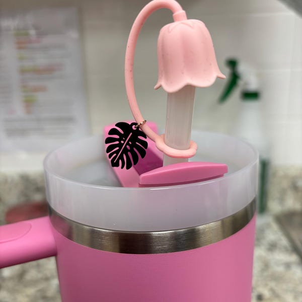 Navy Blue Straw Cap Travel Cup Accessories Straw Topper Blue Flower ...