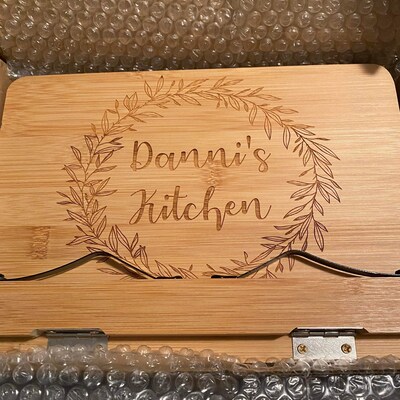 Personalized Cookbook Stand Engraved Bamboo Recipe Stand Wooden Recipe ...