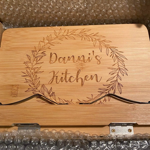 Personalized Cookbook Stand - Engraved Bamboo Recipe Stand - Wooden ...