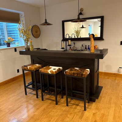 Genuine Cowhide Counter Stools / Cowhide Bar Stool Various Seat Heights ...