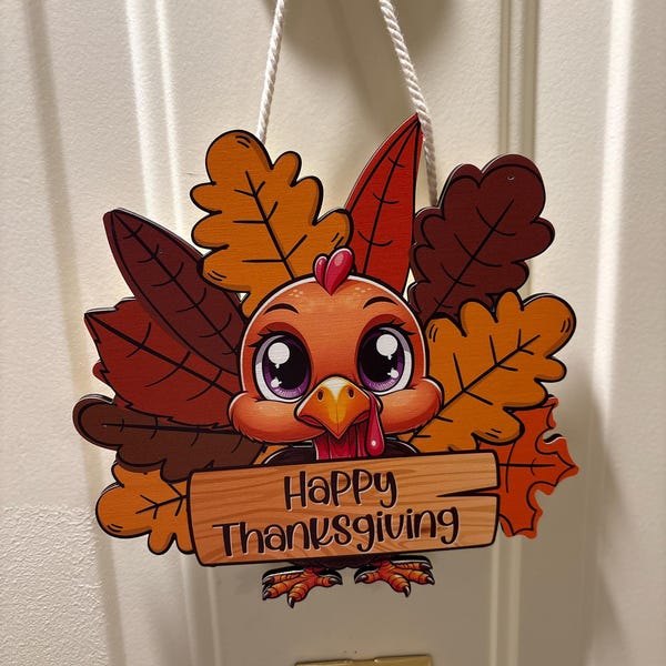 Happy Thanksgiving Door Hanger, Thanksgiving Door Sign, Cute Turkey ...