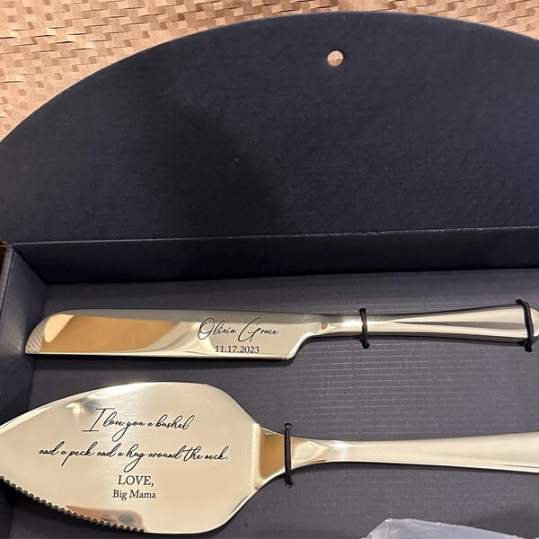 Champagne Wedding Cake Cutter Set With Forks Personalized - Cake ...